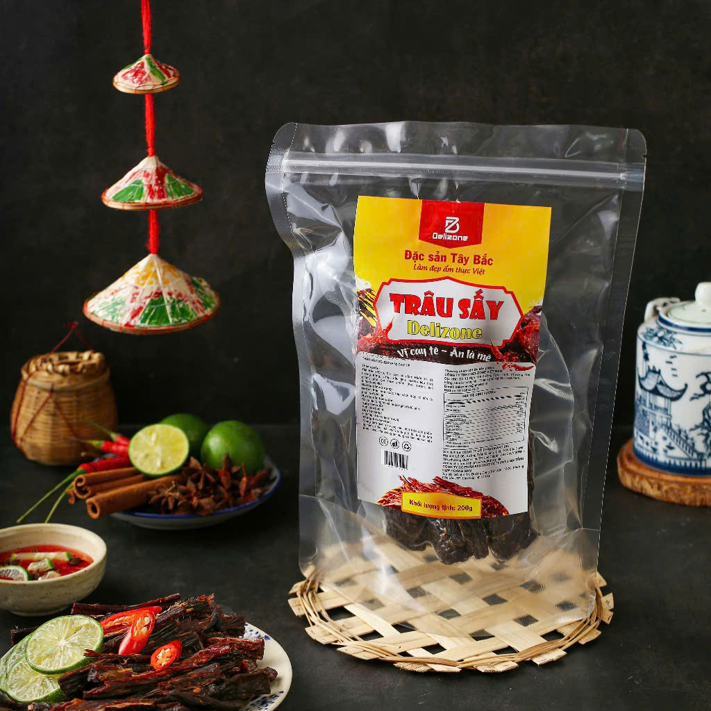 Thịt Trâu Sấy Tây Bắc 500g Delizone – Cay Tê Đậm Vị